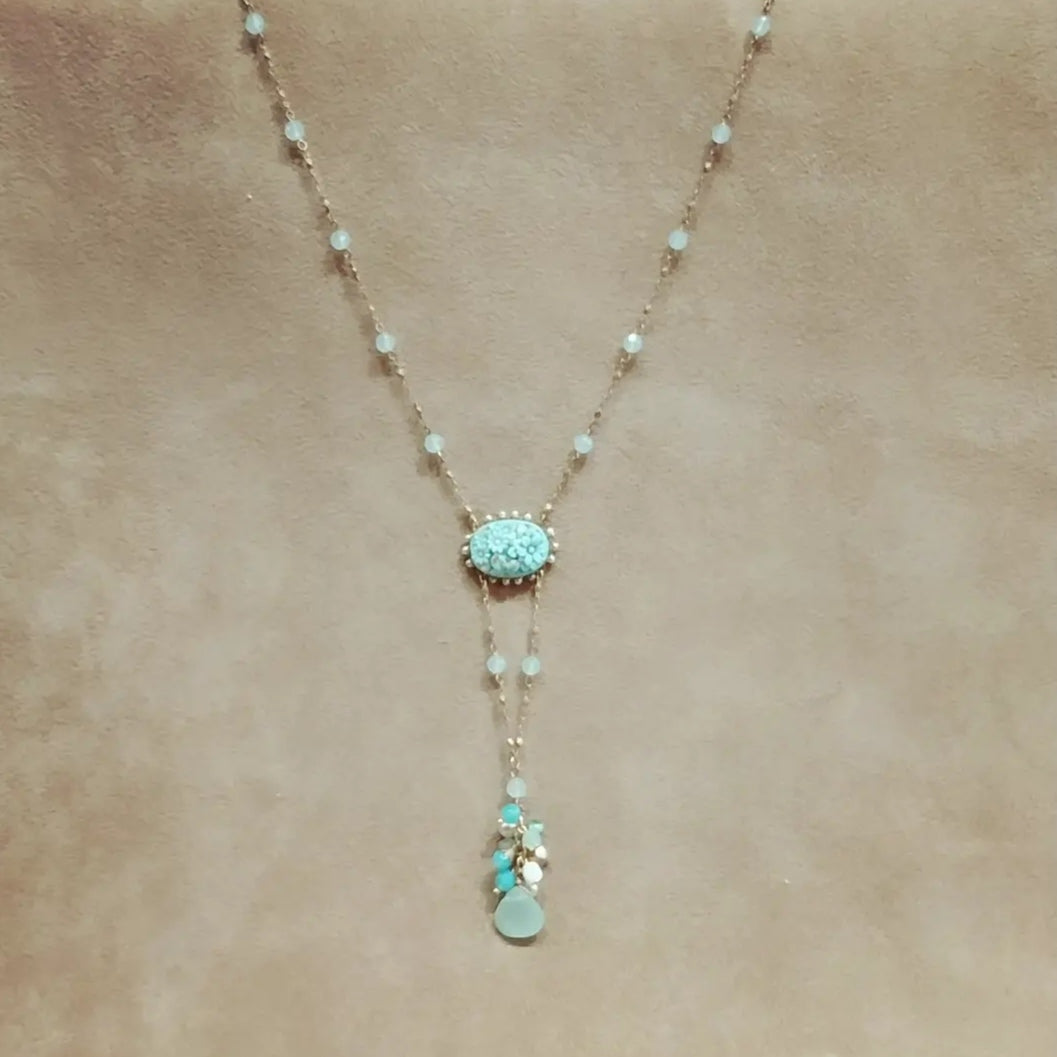 Askew London Turquoise Crystal Pearl Necklace Gold Signed