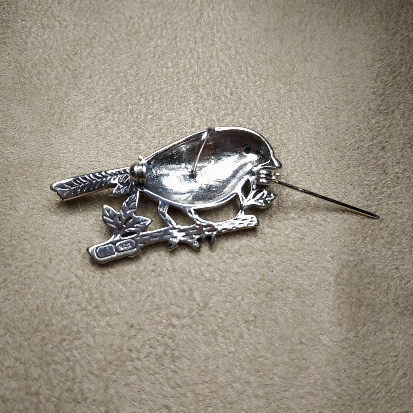 Red Enamel Robin Brooch Silver Marcasite